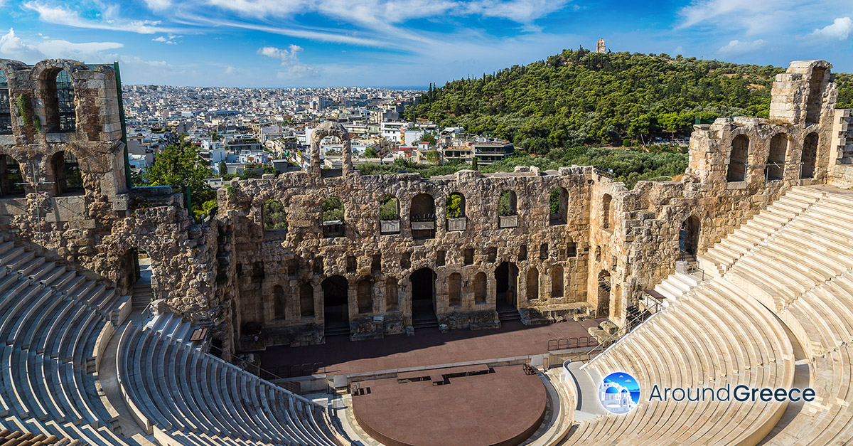 Amphitheater Athens Greece Odeon Of Herodes Atticus At Acropolis Of